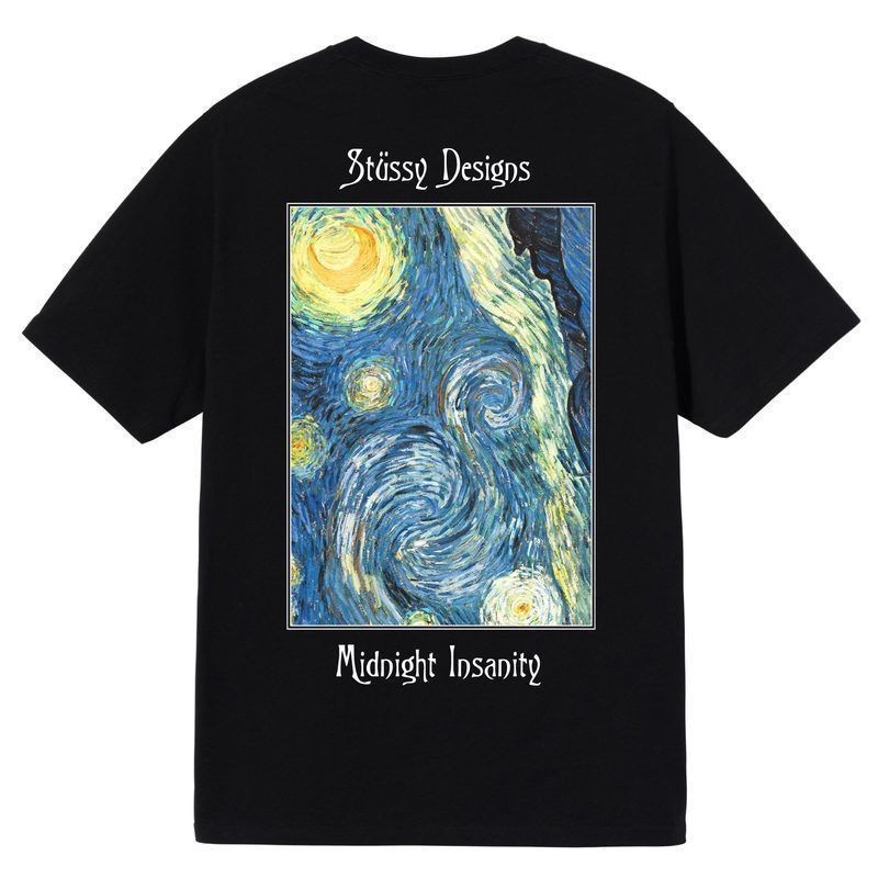 Stussy midnight insanity Van Gogh Starry Sky Art P สีดำ สไตล์ วินเทจ ...