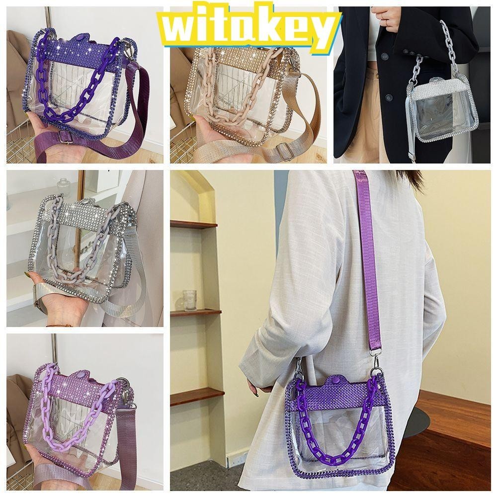 Witakey กระเป๋าใส, สายรัดปรับได้โซ่สายคล้องไหล่ไหล่กระเป๋าสะพายข้าง, กระเป๋าถือสี่เหลี่ยม PVC ...
