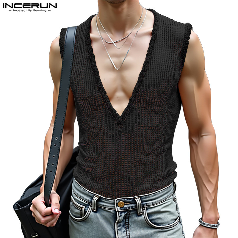 INCERUN เสื้อกล้าม V-neck ตาข่ายสำหรับผู้ชาย | Shopee Thailand