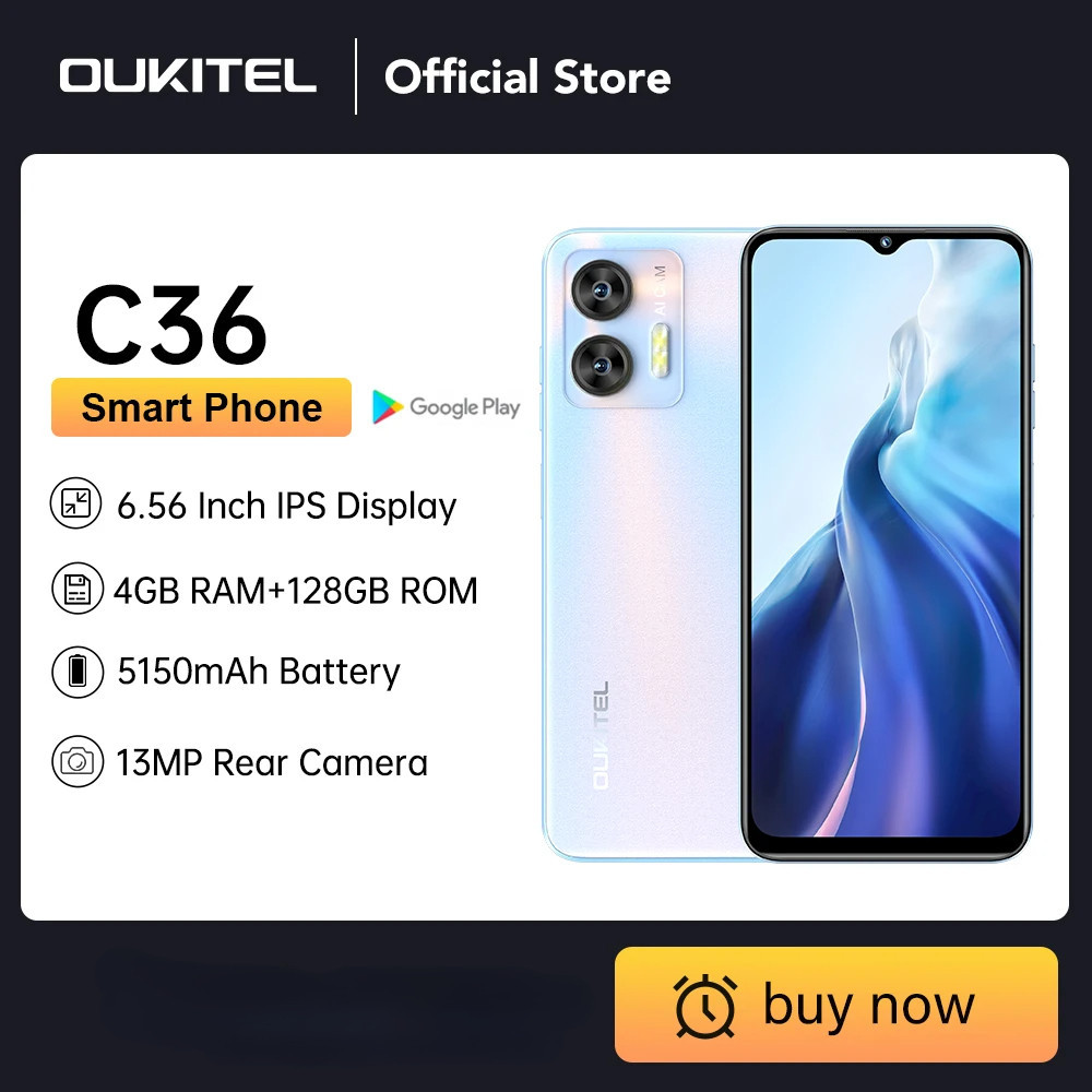 Oukitel C36 6.56" HD+ หน้าจอสมาร์ทโฟน 5150mAh 4GB + 128GB โทรศัพท์มือถือ 5MP + 13MP กล้อง ...
