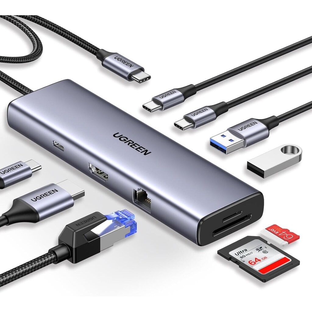 UGREEN (15375) USB-C Multifunction with 2xUSB-C + RJ45 + HDMI 4K 60HZ ...