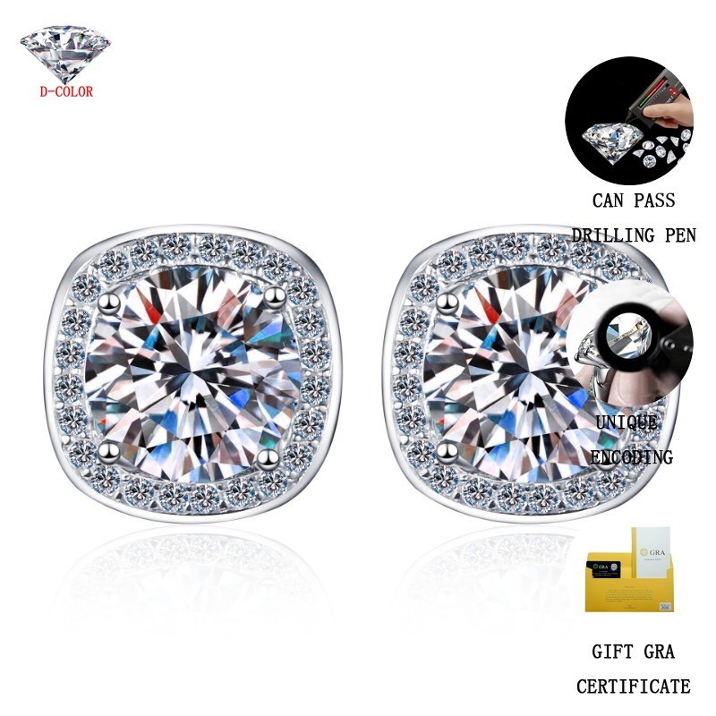 [พร้อมใบรับรอง Gra]ต่างหูเงิน S925 พร้อมต่างหูสตั๊ด moissanite 50 จุด 1 กะรัต สามารถทดสอบด้วยปาก ...