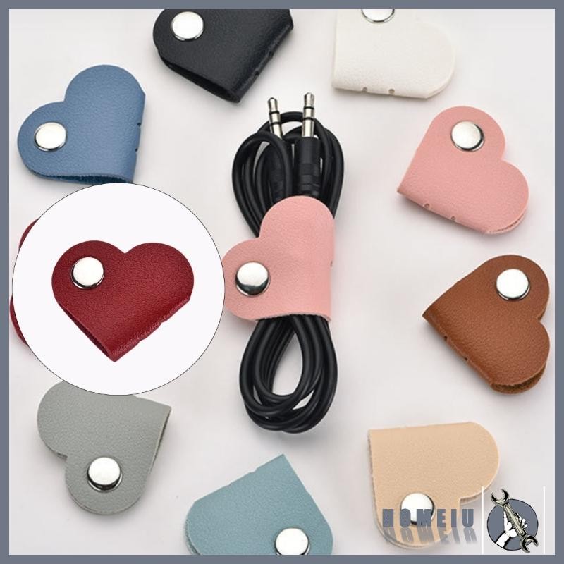 HOMEIU หนัง PU สาย Organiser Heart Shaped Cable Tie Cable Wire ...