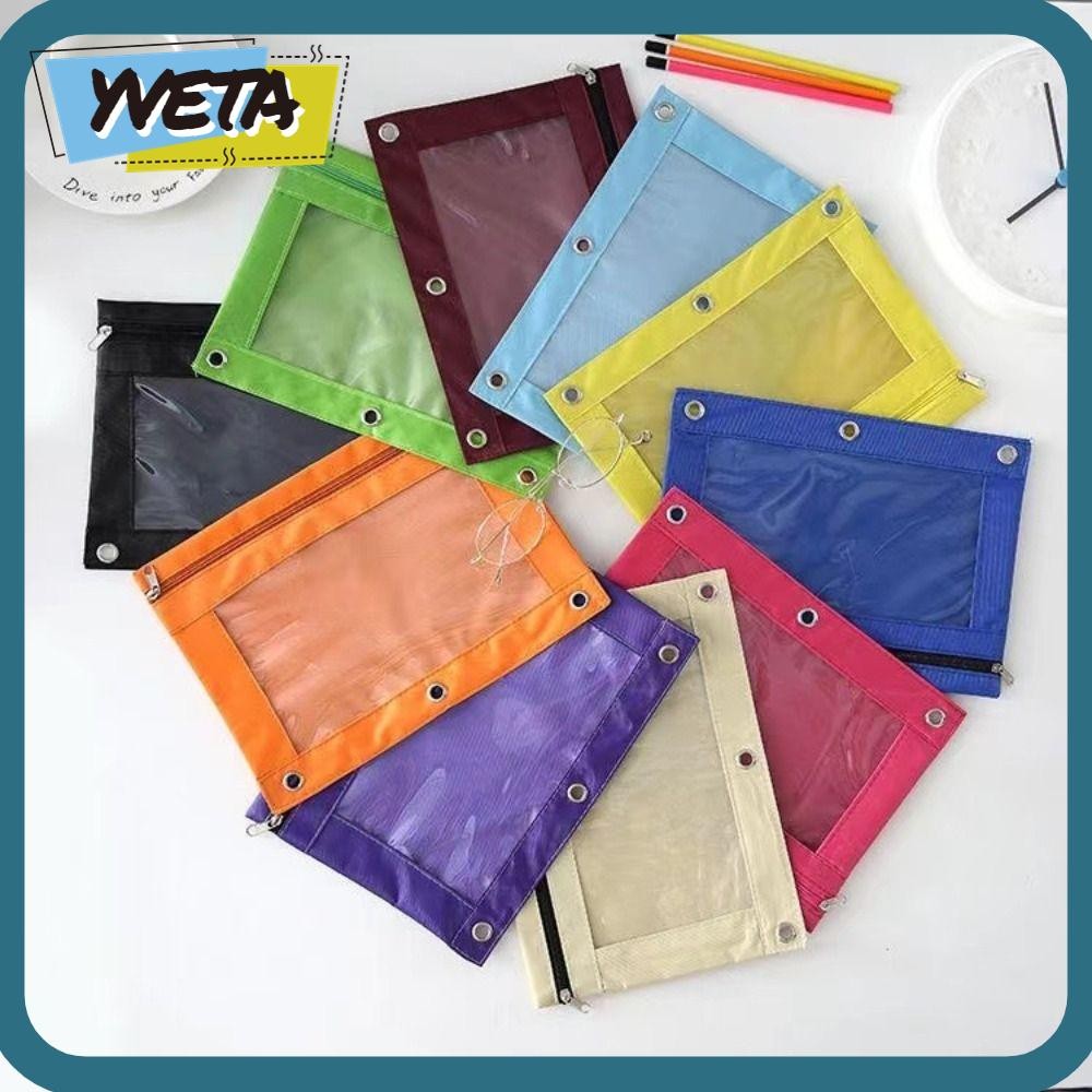 YVETA กระเป๋าเก็บของ, หลากสีซิป Binder กระเป๋าดินสอปากกา , พร้อม 3 ห่วง B5 PVC ที่ใส่แฟ้ม ...