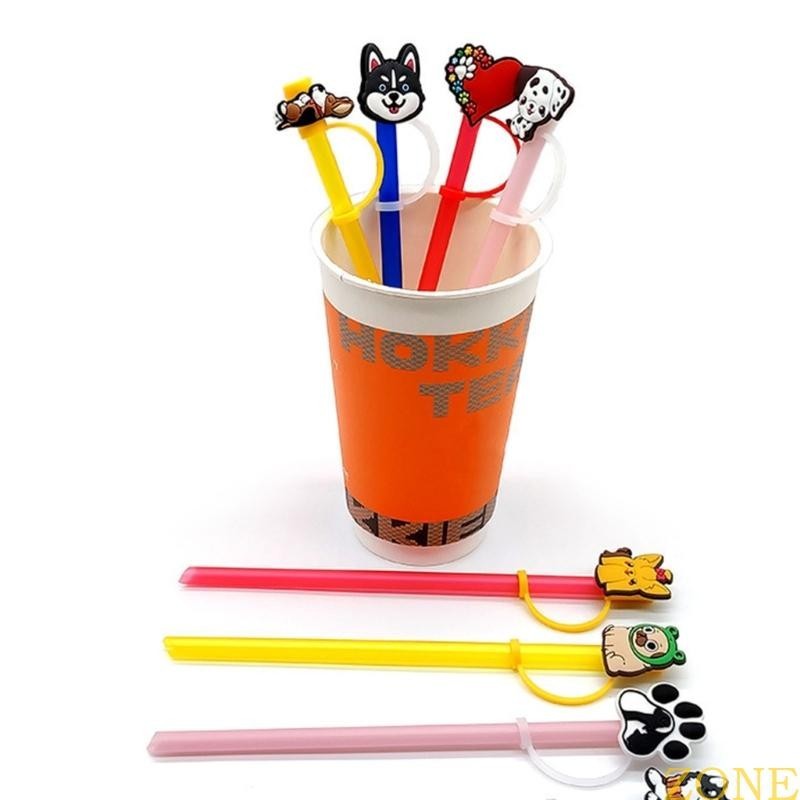 Zong หมวกคลุมหลอดซิลิโคนแบบใช้ซ้ําได้น่ารักการ์ตูนสุนัขหลอด Toppers กัน ...