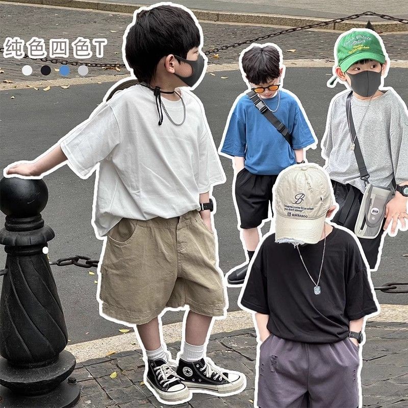 [Bail Kids] เด็กชายฤดูร้อนสีทึบแขนสั้นสไตล์บางสีทึบลําลองเด็กสไตล์ตะวัน ...