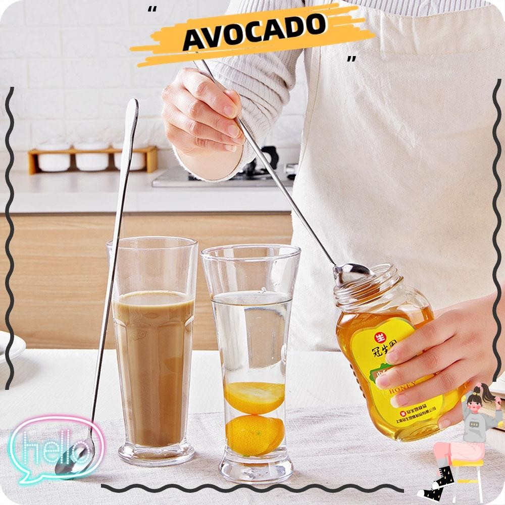 Avocar ช้อนน้ําผึ้งผัดอุปกรณ์ครัวสแตนเลสด้ามยาวไอศกรีมบนโต๊ะอาหาร ...