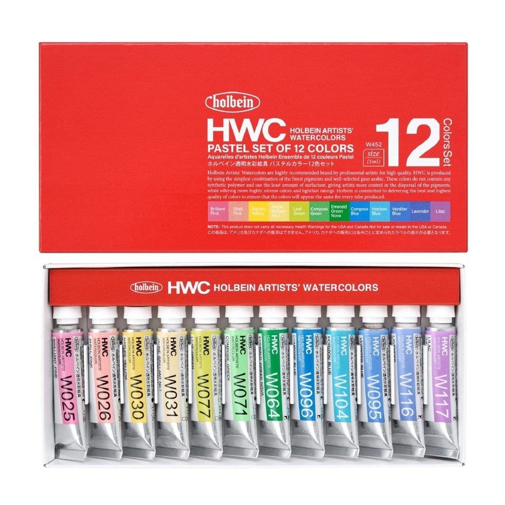 【Direct from Japan】 Holbein สีน้ำใส W452 5ml สีพาสเทล ชุด 12 สี 03452 ...