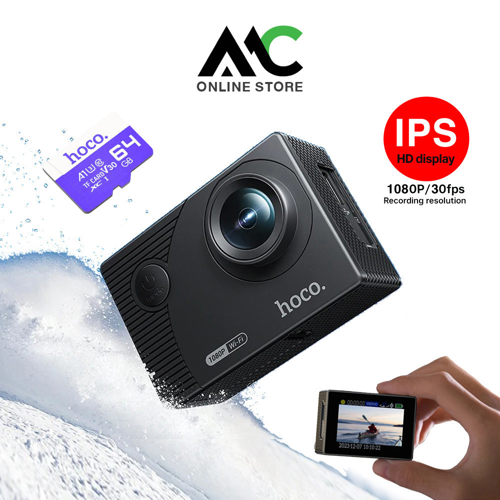 [พร้อมเมม 64Gb] HOCO DV100 กล้องแอคชั่น ชัดระดับ 1080P/30fps จอIPS 2 ...