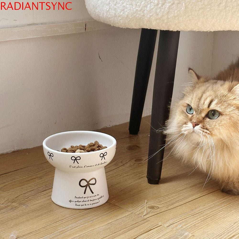 RADIANTSYNC สัตว์เลี้ยงชามเท้าสูง, เซรามิคแมวน่ารักชาม, เครื่องจ่ายอาหารลื่นขนาดใหญ่ความจุ Anti ...