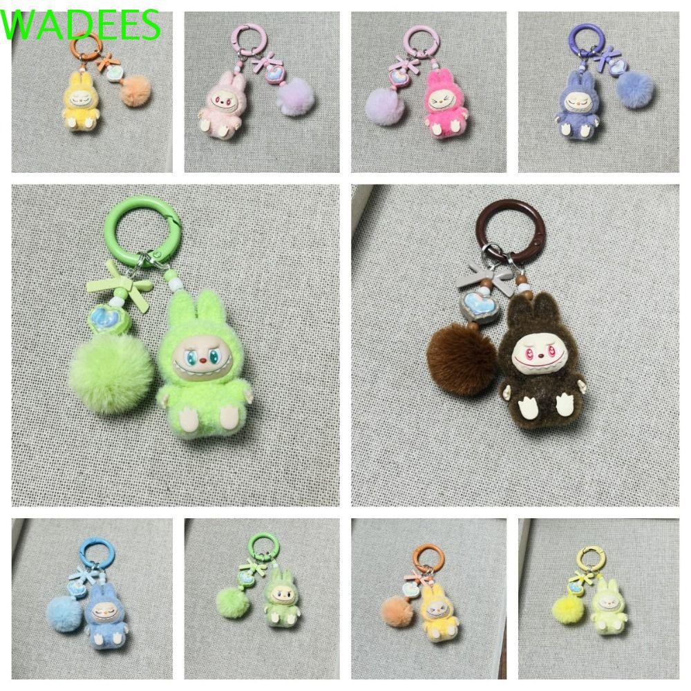 WDEES Flocking Labubu พวงกุญแจ, ซิลิกาเจล Kawaii นั่งลง Labubu จี้, น่ารัก Handmade ...