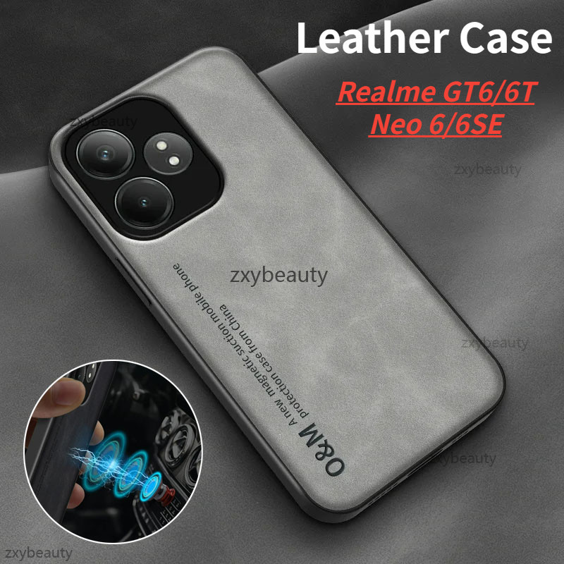 สําหรับrealme GT 6 6T NEO 6 SE 6SE 2024 5Gโทรศัพท์กรณีแม่เหล็กรถผู้ถือหรูหราปกหนังสําหรับ ...