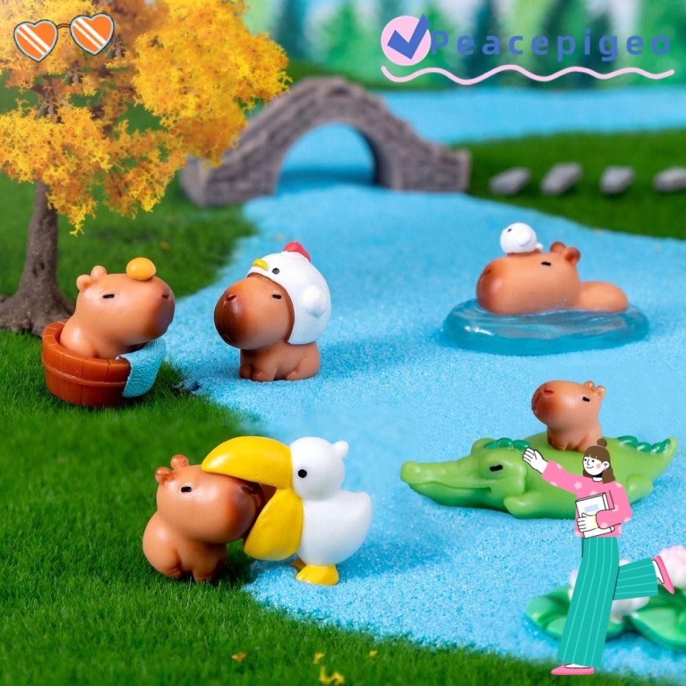 Peacepigeo การ์ตูน Capybara รูปปั้น,เรซิ่นMulticolor Miniature Capybara ตุ๊กตา,ของขวัญฉากชุด ...