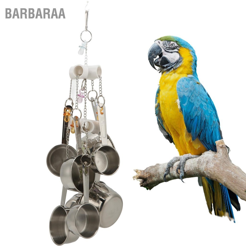 Barbaraa หม้อนกของเล่นถ้วยสแตนเลสแขวนสีสันนกแก้วกัดของเล่นสำหรับ ...