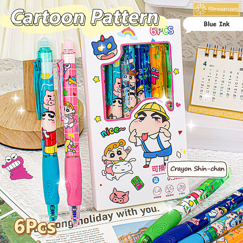 {Streamers} 6 ชิ้นการ์ตูน Crayon Shin-Chan Neutral ปากกา Kawaii กดปากกา ...