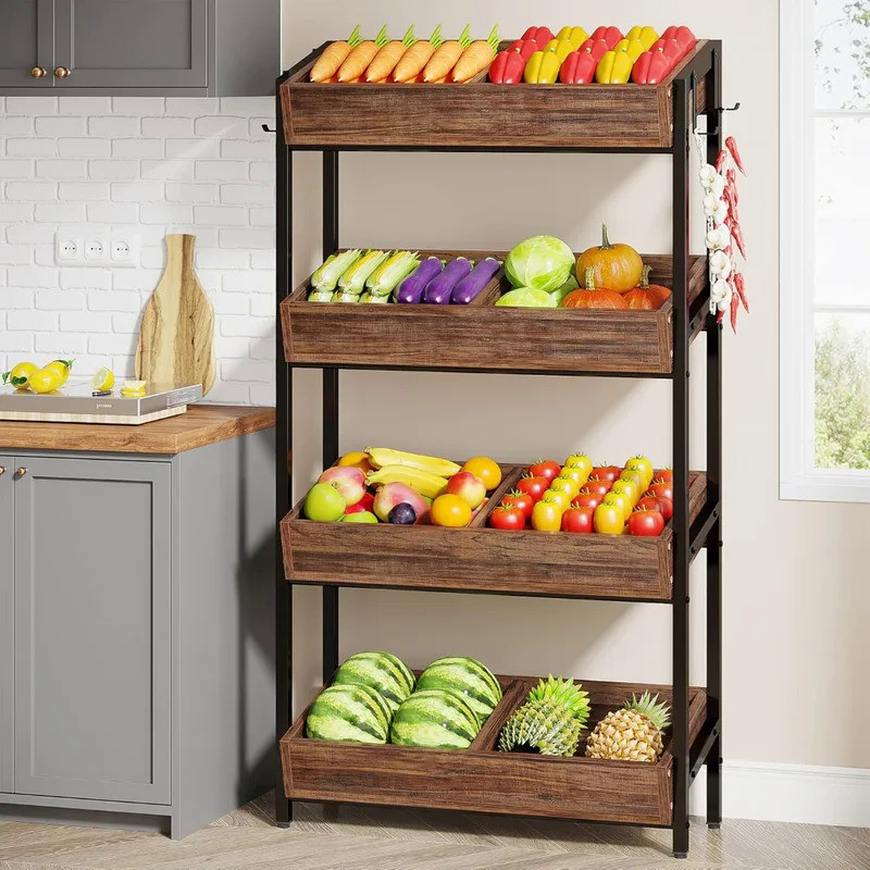 Tribesigns Wood Fruit and Vegetable Basket Stand Rack for Kitchen ...
