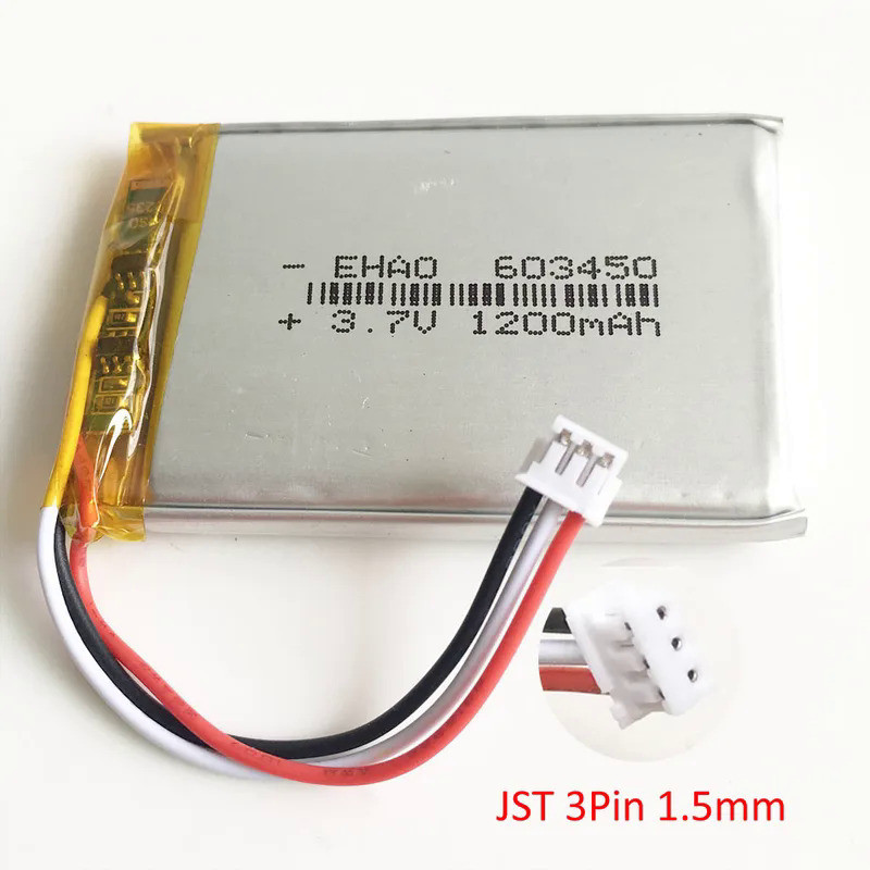 3.7V 1200mAh Lipo Rechargeable Battery Li cells 603450 + JST ZH 1.5mm ...