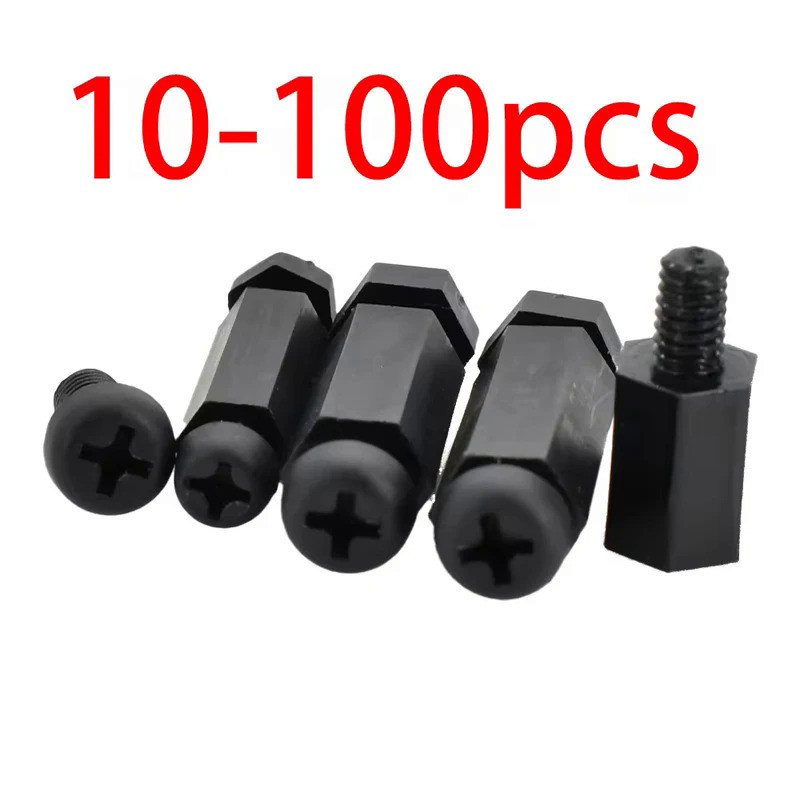 Black Nylon PCB Standoff Spacers Male To Female Motherboard Hexagon Thread Pillar Bolt Plastic ...