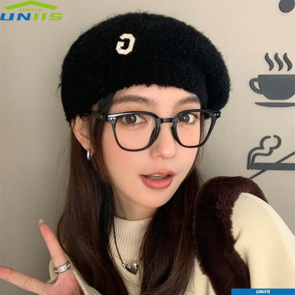 Uniis Beret Hat, หมวกถักกันลมป้องกันหู, หมวกอุ่นหนานุ่มเด็กผู้หญิง | Shopee Thailand