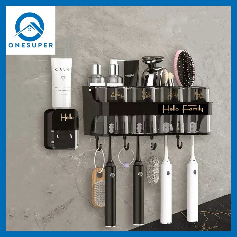 ONESUPER ที่วางแปรงแบบออลอินวัน พร้อมแก้ว แปรง และยาสีฟัน ติดผนังได้ จัดระเบียบห้องน้ำง่าย ...