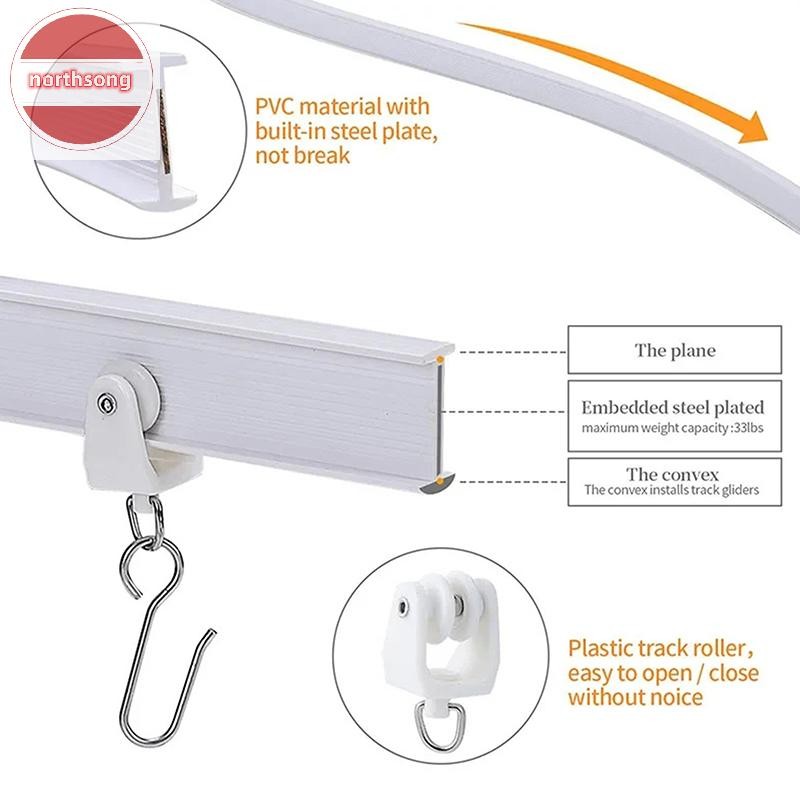 NOR ยืดหยุ่น Bendable Curtain Track เพดานติดผนังโค้ง Heavy Duty RV ...