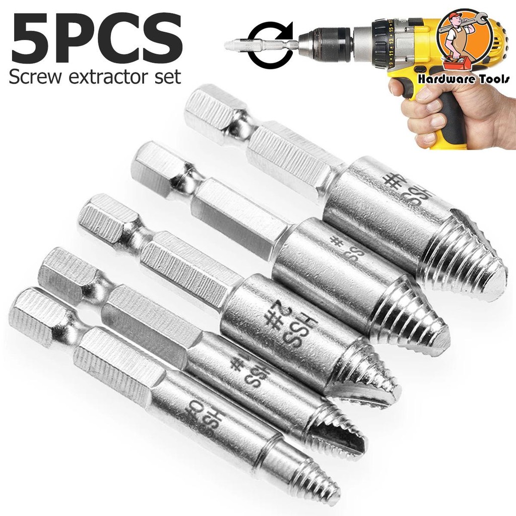 5pcs เหล็กความเร็วสูง 1/4 นิ้ว Hex Shank เสียหายสกรู Bolt Extractor ...