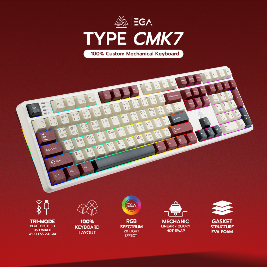 [ประกัน 2 ปี] EGA คีย์บอร์ดเกมมิ่งขนาด100% บลูทูธ ไร้สาย สาย CIY 5 Pin ...
