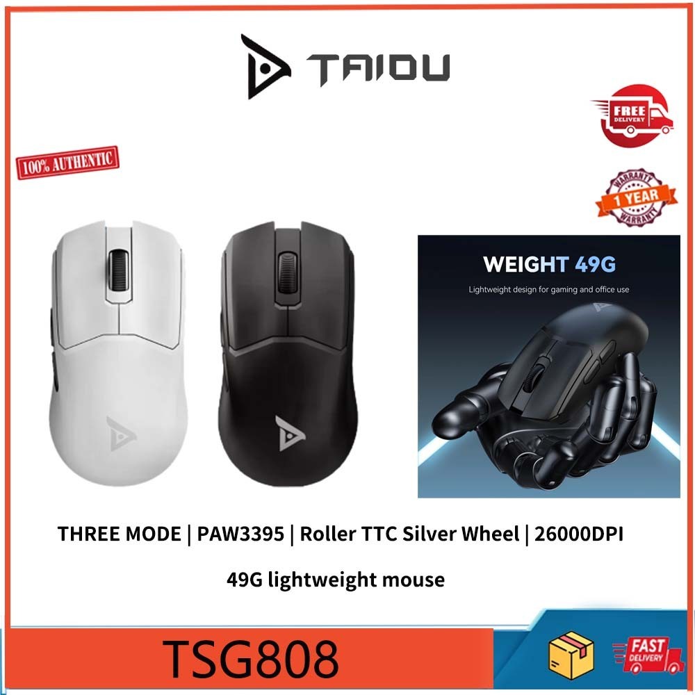 Taiou TSG808 เมาส์เล่นเกมไร้สายสามโหมดน้ําหนักเบาชิป PAW3395, 26000DPI ...