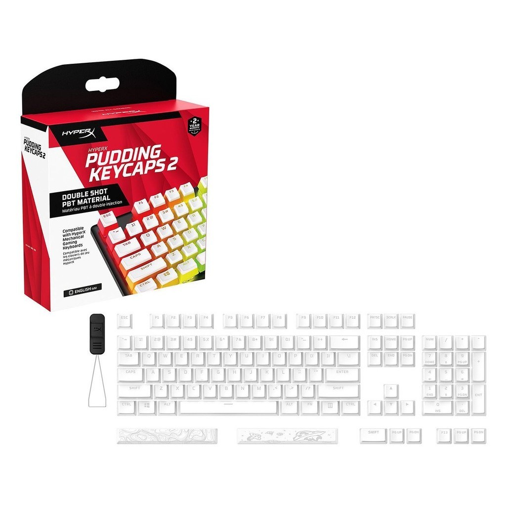 HyperX Pudding Keycaps 2 - Full 110 Key Set - Doubleshot PBT - White ...