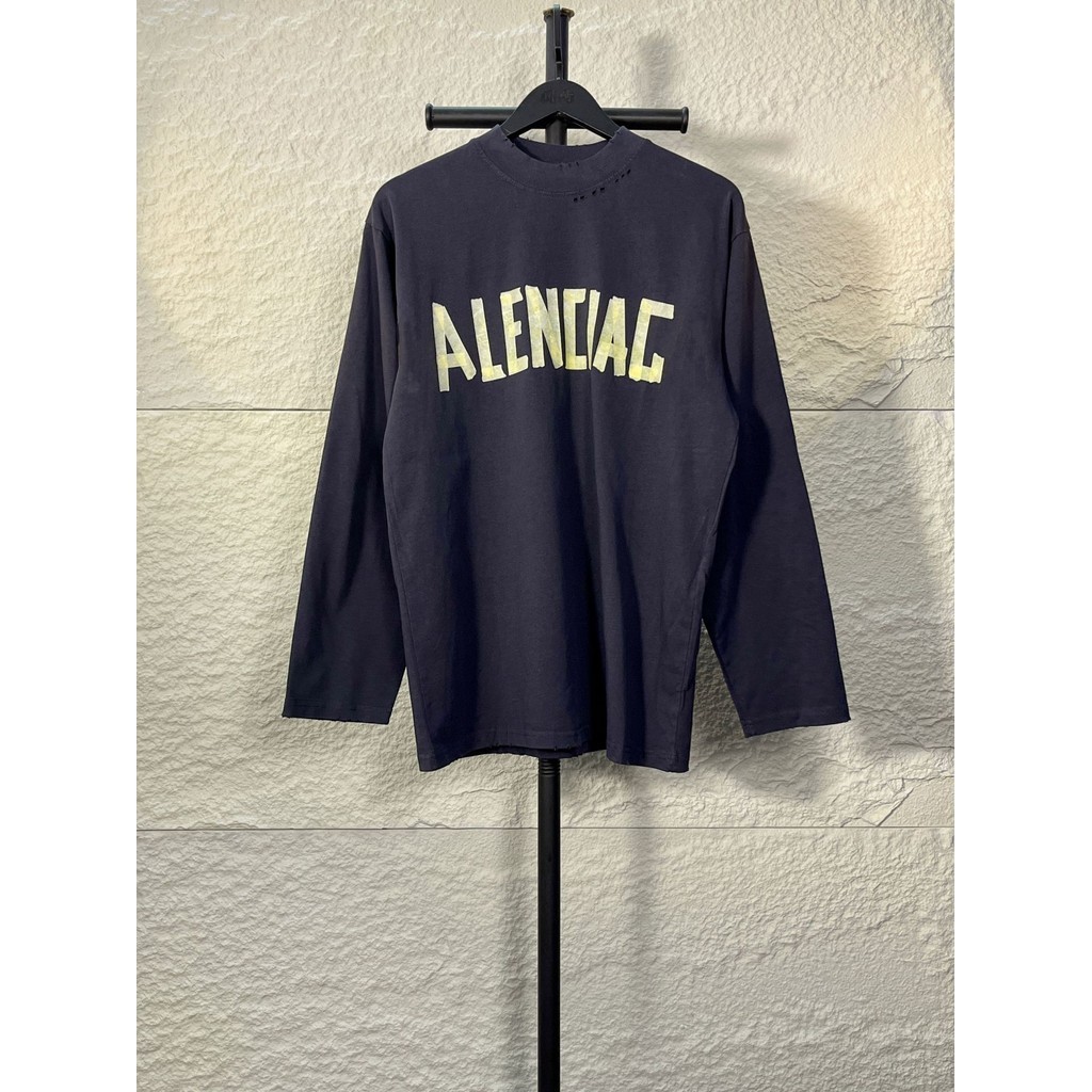 BA##LENCIAGA Yellow Tape Bandage Printing Washed Old Long Sleeve Worn ...