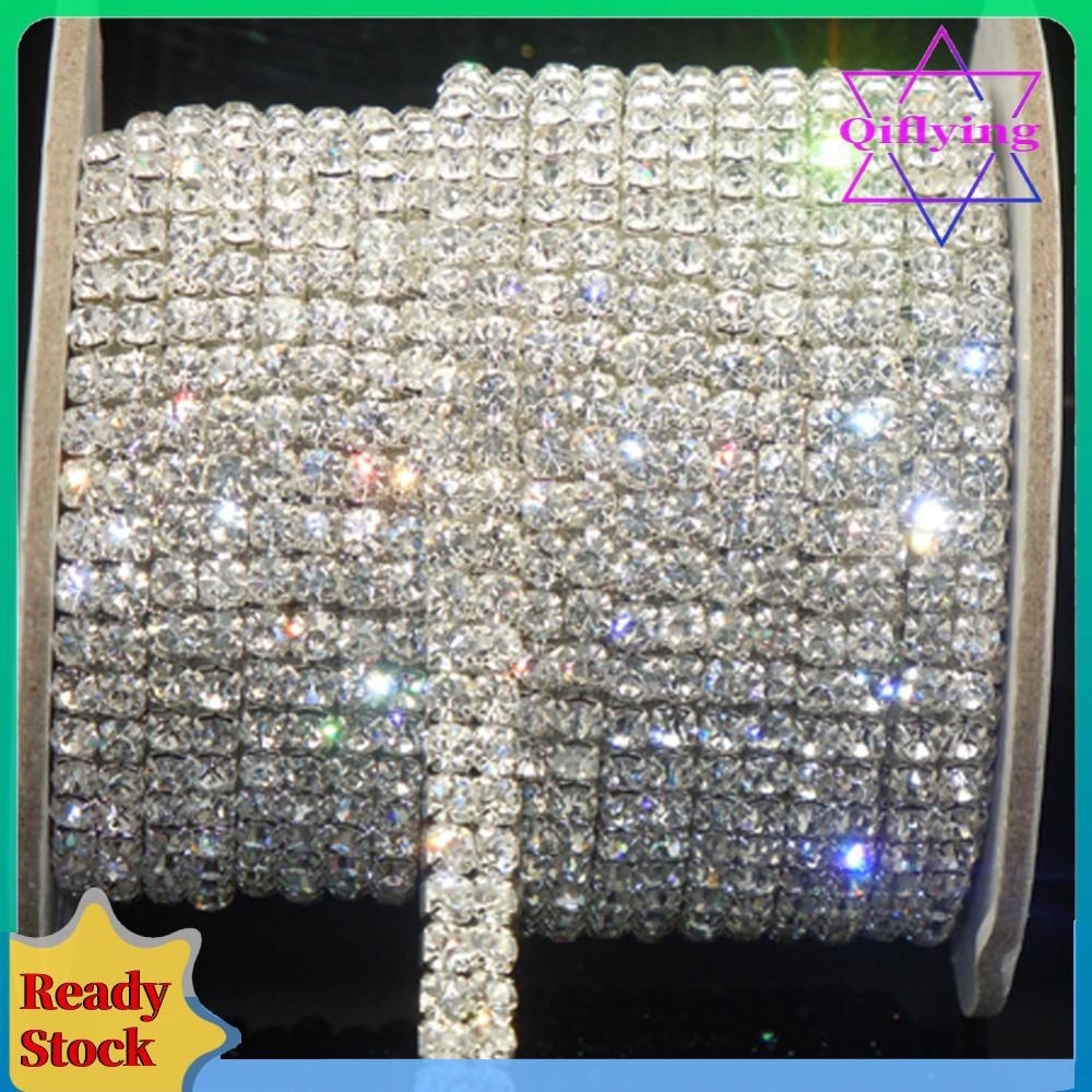 แฟชั่น SS16 Clear Rhinestone 2-Row Close Chain Trims Silver x 1 หลา ...