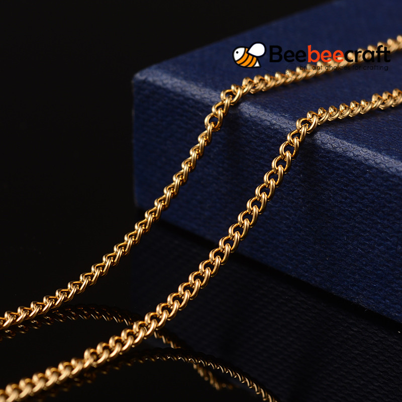 1m 3.28 ฟุต 304 สแตนเลสสตีล Curb โซ่ Twisted Chains Unwelded Golden ...