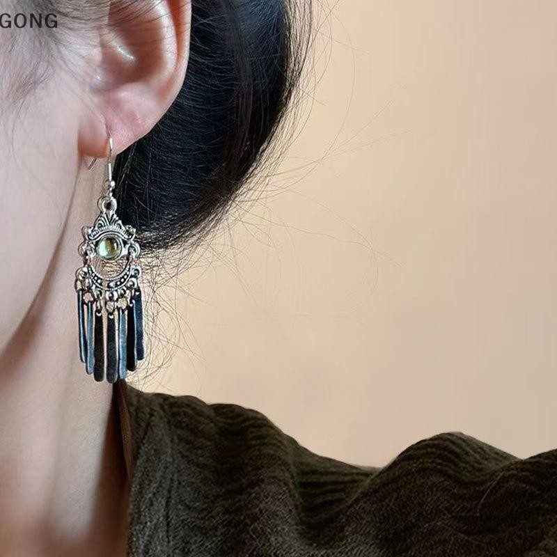 GONG ต่างหูEar Drop ออกแบบประณีตและแฟชั่น retro แกะสลักอย่างสวยงาม ...