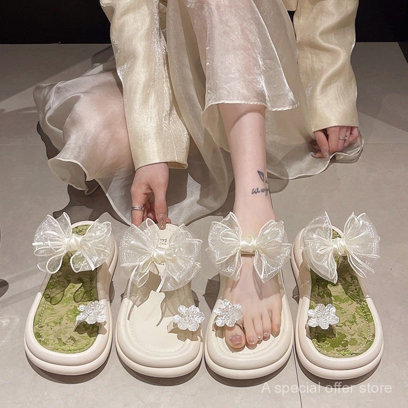 Classy Fairy รองเท้าแตะผู้หญิง ออกแบบสไตล์ฝรั่งเศส มีโบว์ เพิ่มความ ...