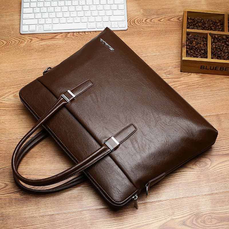 Men's Business Briefcase Portable Horizontal Briefcase Soft Leather ...