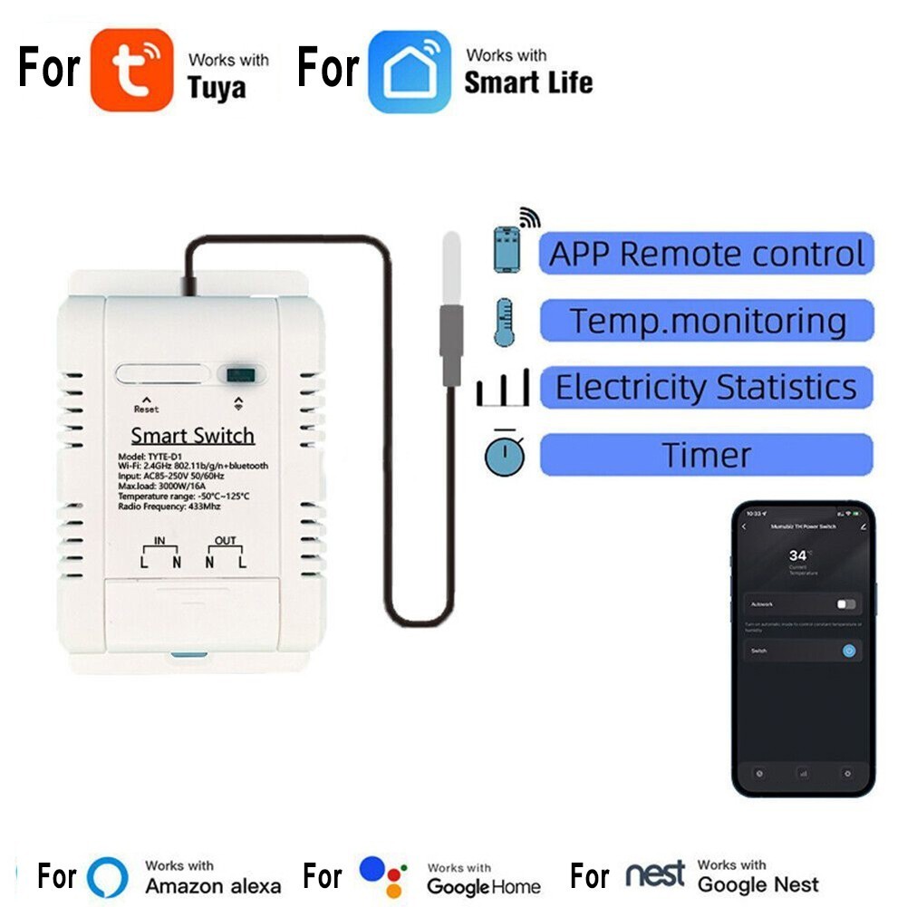 สวิตช์อัจฉริยะ ควบคุมอุณหภูมิ ด้วยเสียง สําหรับ Tuya Smart Temperature ...