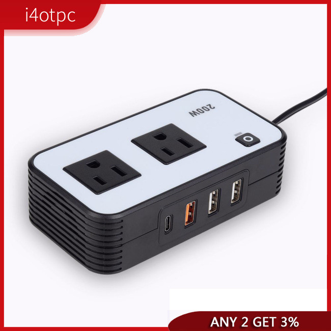 I4otpc 200W รถอินเวอร์เตอร์, DC 12V ถึง 110V AC รถ Outlet Adapter, รถแล็ปท็อปชาร์จอินเวอร์เตอร์ ...