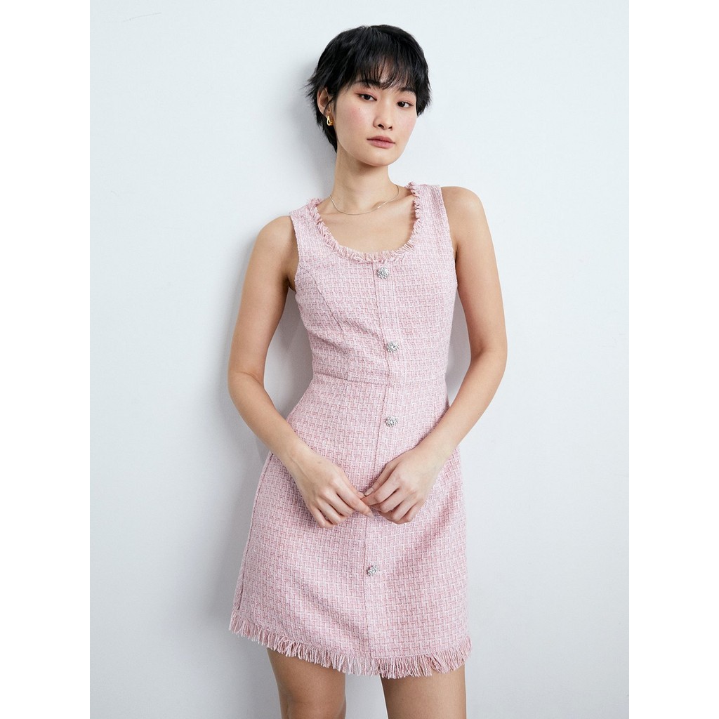 [Pomelo] มินิเดรสผ้าทวีดชายระบาย / Tweed Frilled Hem Mini Dress ...