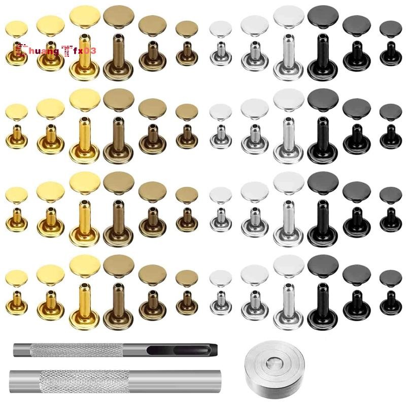 Chuangtfx03Leather Rivets Kit, 360 ชุดคู่หมวกทองเหลือง Rivets หนัง ...