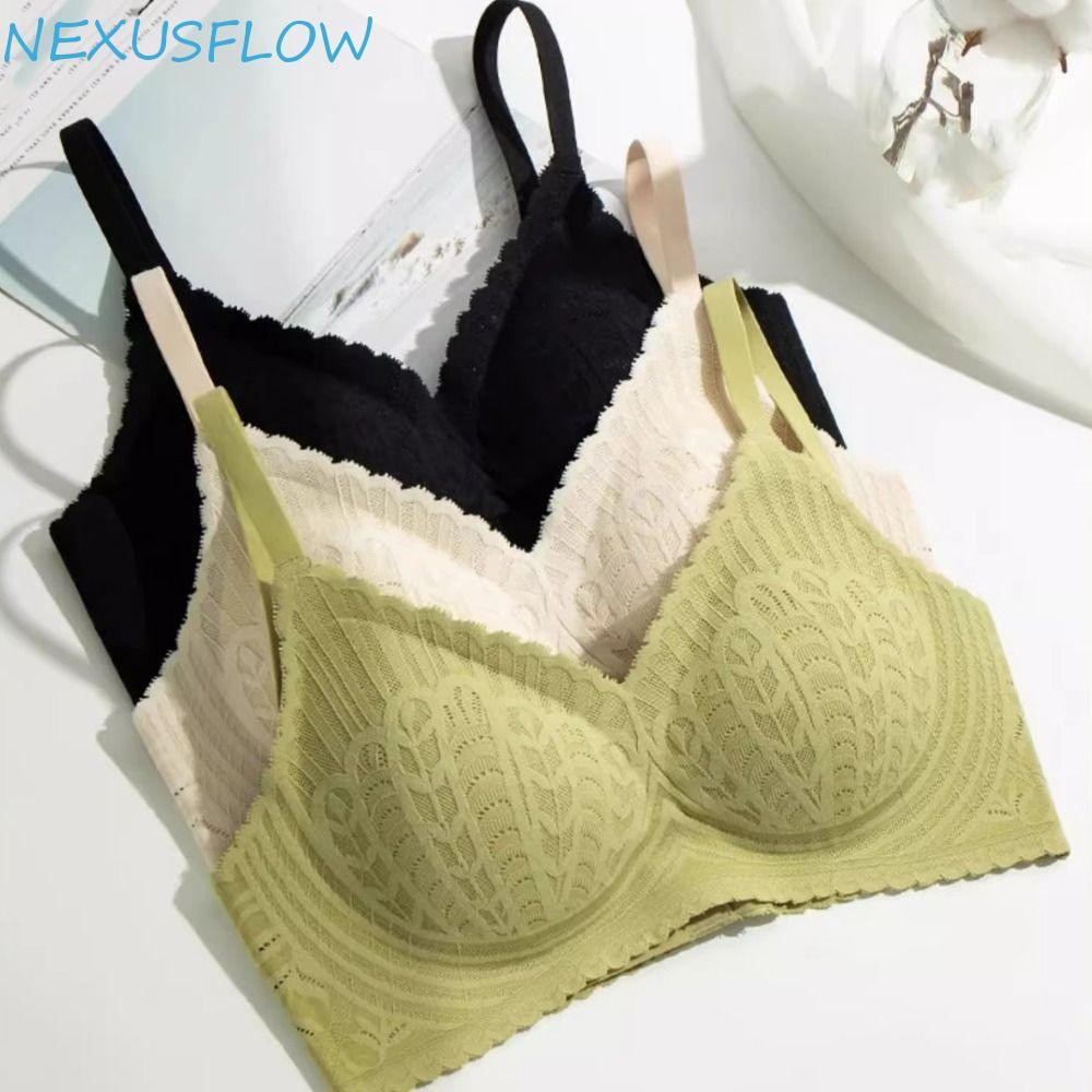 NEXUSFLOW บราไร้สายแบบ V Bra กันกระแทกลูกไม้ตาข่าย.Push Up Bra สบายบาง ป้องกันการหย่อนคล้อย ...
