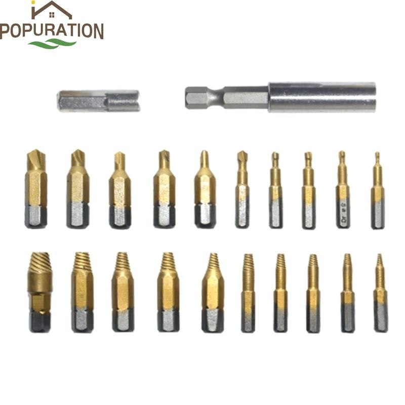 Pop 22 ชิ้นเสียหายสกรู Extractor เจาะชุด Bit Multi-Splines Bolt Screw ...