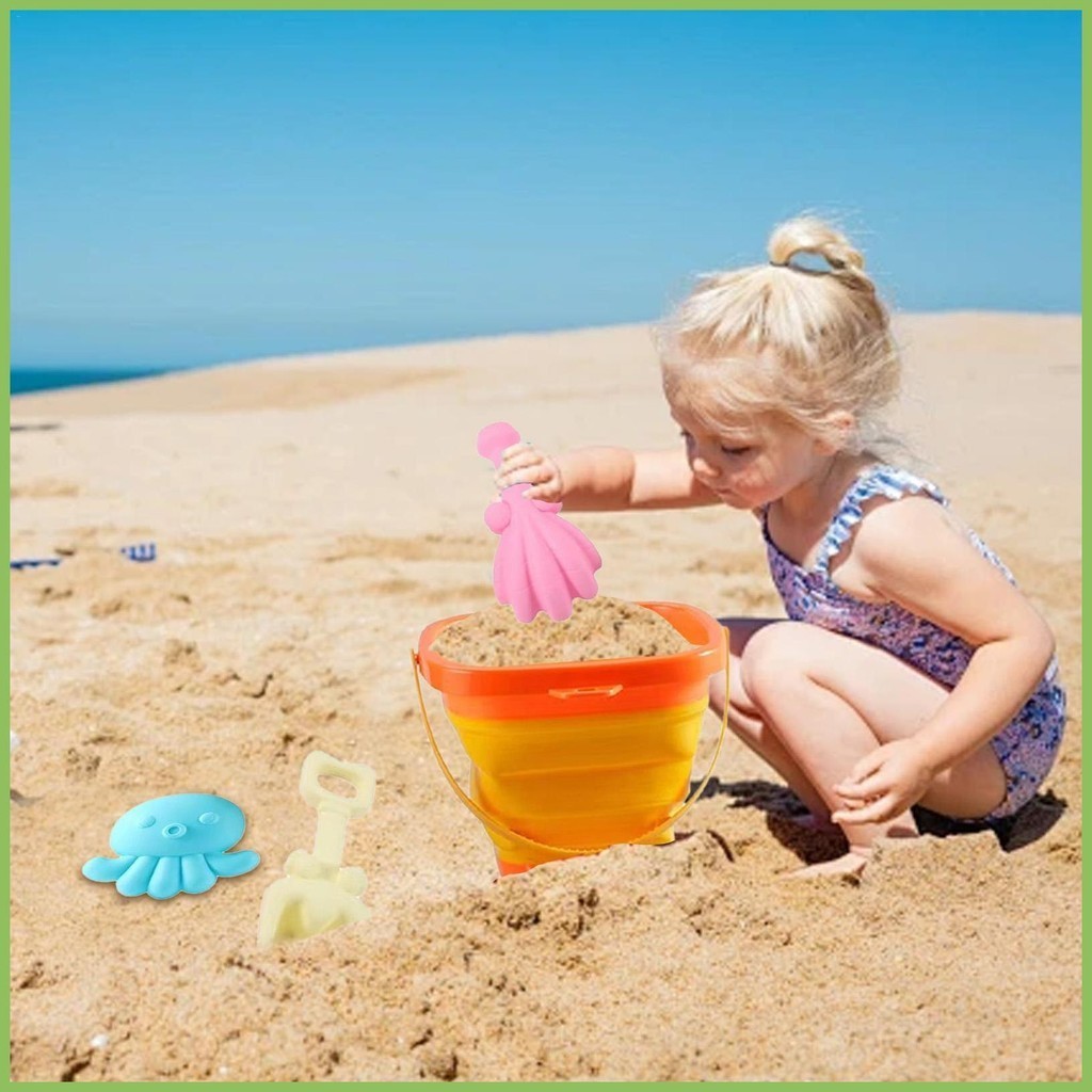 ถังชายหาดพับได้ 4PCS Beach Sand Pails ถังทรายและพลั่วชุดพับ Pail Bucket ...