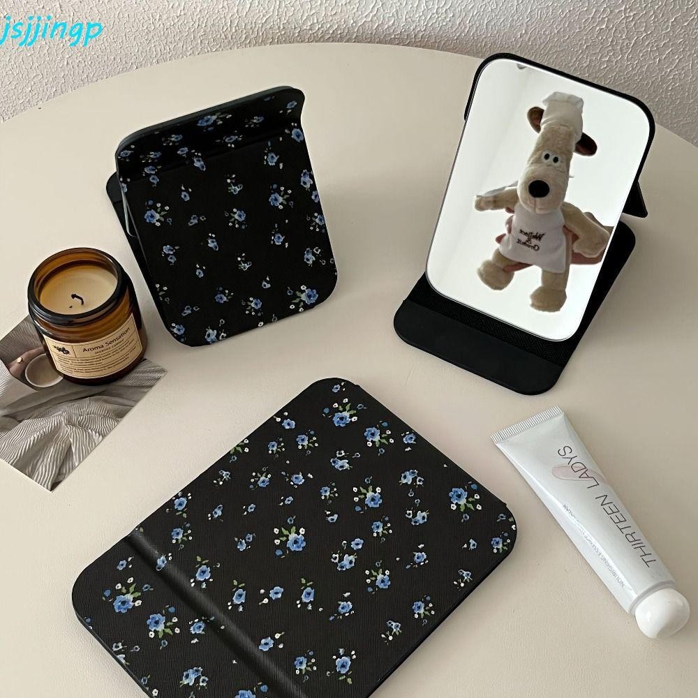 Jsjjingpกระจกตั้งโต๊ะ,กระจกแต่งหน้าพับดอกไม้หนัง ปู่,ความงามพับกระจกโต๊ะเครื่องแป้งน้ําหนักอ่อน ...