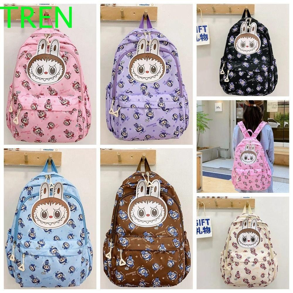 Tren Labubu Backpack, Nylon Full Color Labubu Daypack, Patterned ...