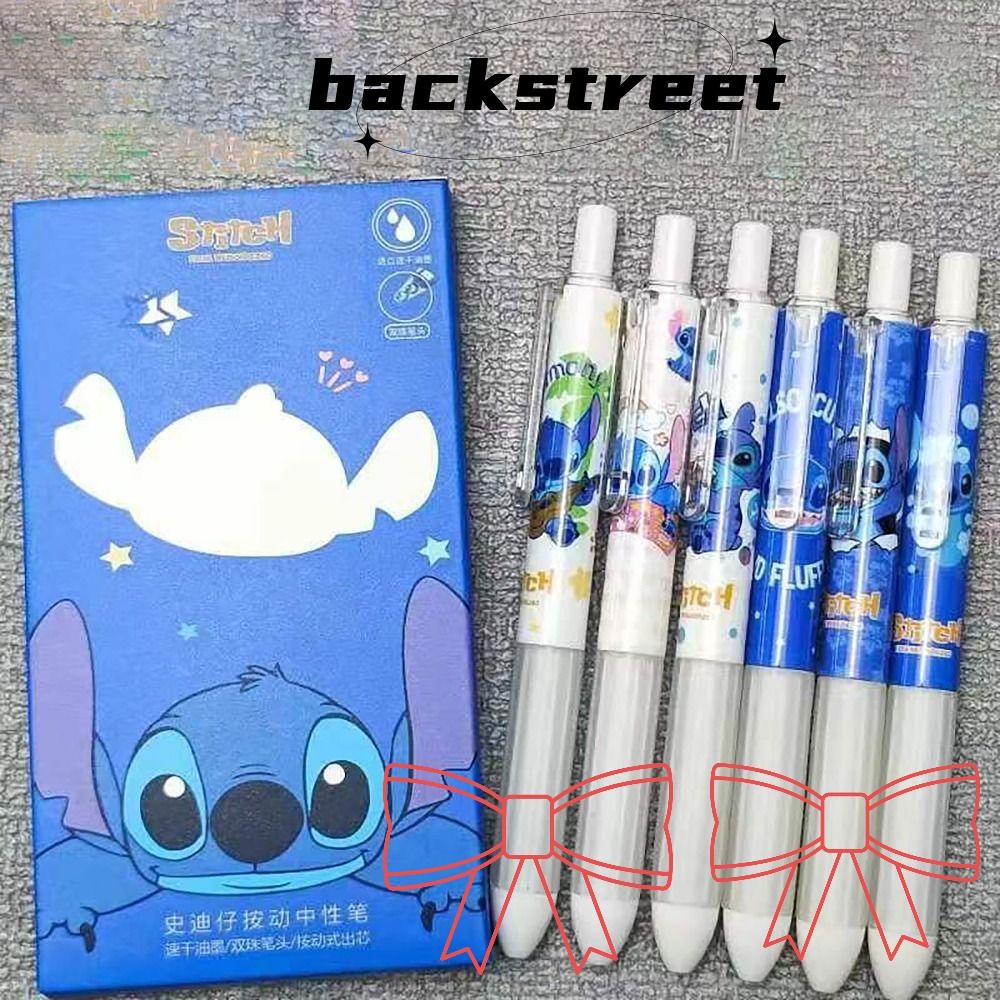 Backstage 6 ชิ้น/กล่อง Stitch Gel Pen, ปากกาเจลกดหมึกสีดํา 0.5 มม. ...