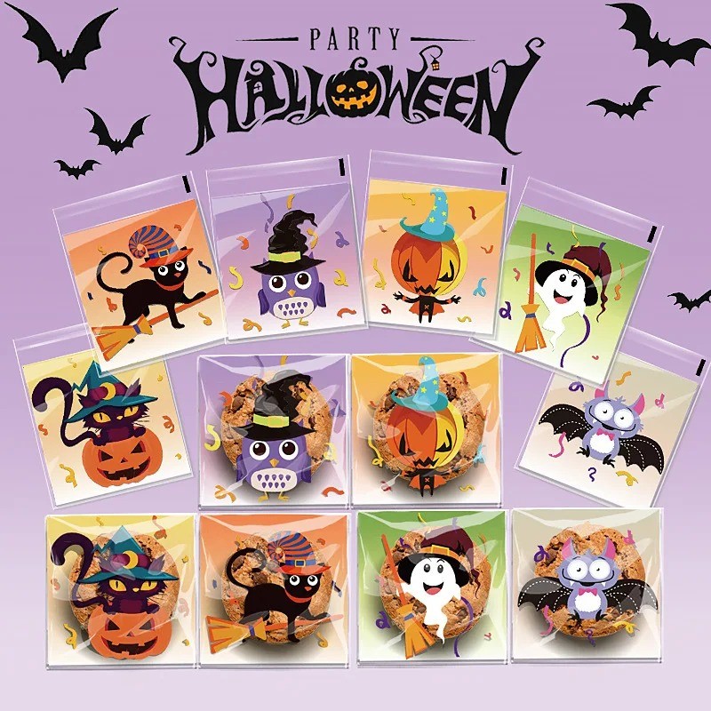 ถุงขนมฮาโลวีน Happy Halloween Pumpkin Ghost Candy Bags Self-กาวคุกกี้ ...