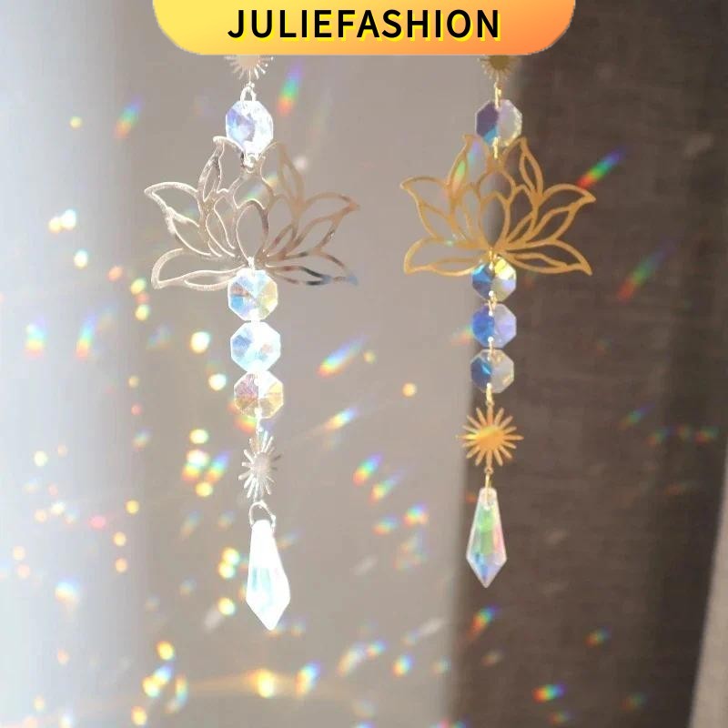 Jh 1 ชิ้นโลหะ Lotusand คริสตัลประดิษฐ์ Handmade Wind Chime จี้ตกแต่งสวน ...