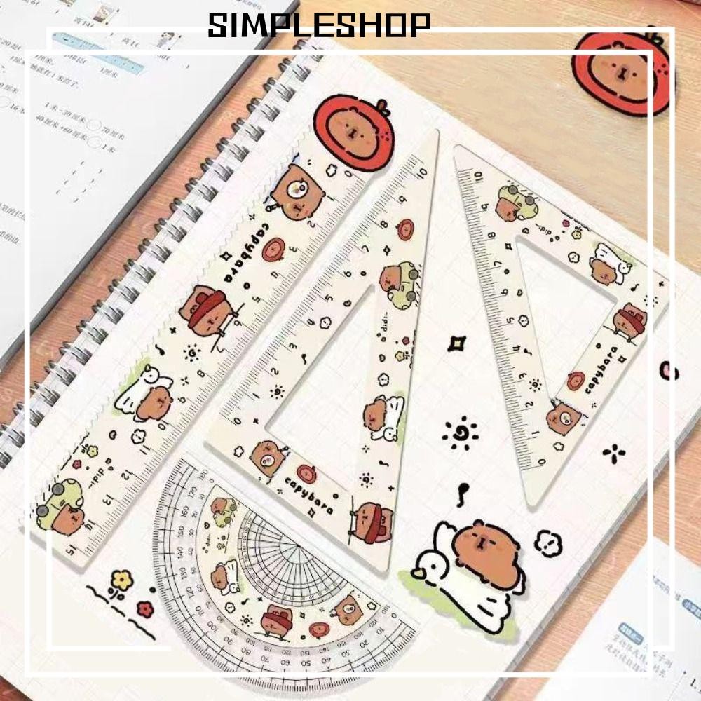SIMPLESHOP 4 ชิ้น/เซ็ต Capybara ชุดไม้บรรทัด, น่ารักการ์ตูนวาดเครื่องมือ Soft ไม้บรรทัดชุด, อะคร ...