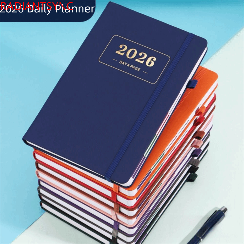 RADIANTSYNC 2026 Daily Planner, กันน้ํา PU หนัง A5 Planner Notebook, แบบพกพาแท็บ 12 เดือน 180 ...