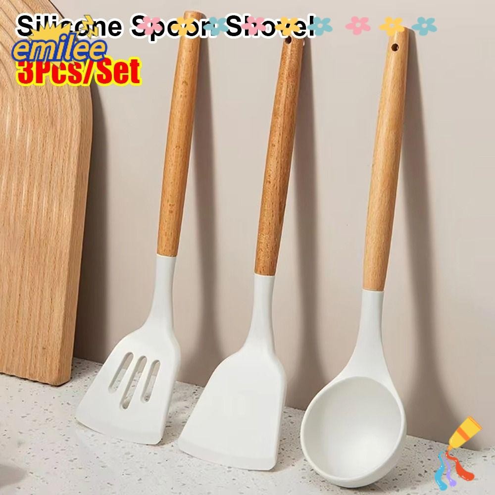 EMILEE 3 ชิ้น/เซ็ตซิลิโคนช้อนพลั่ว,ทนความร้อน Non-Stick ทําอาหาร Turner ...